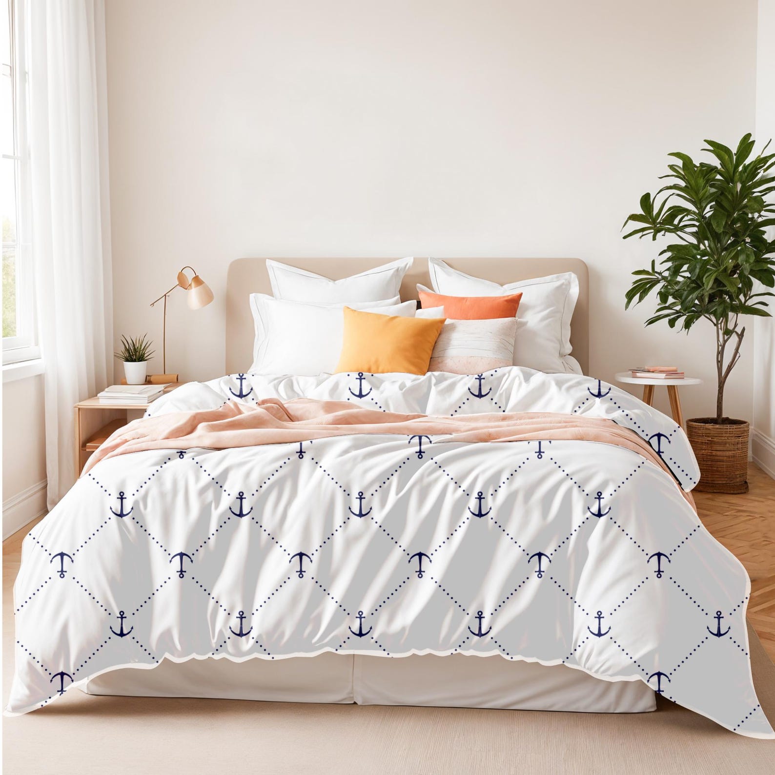 Boat Anchor Bedding Set Modern Coastal Duvet Cover Yacht Boat Bedding ...