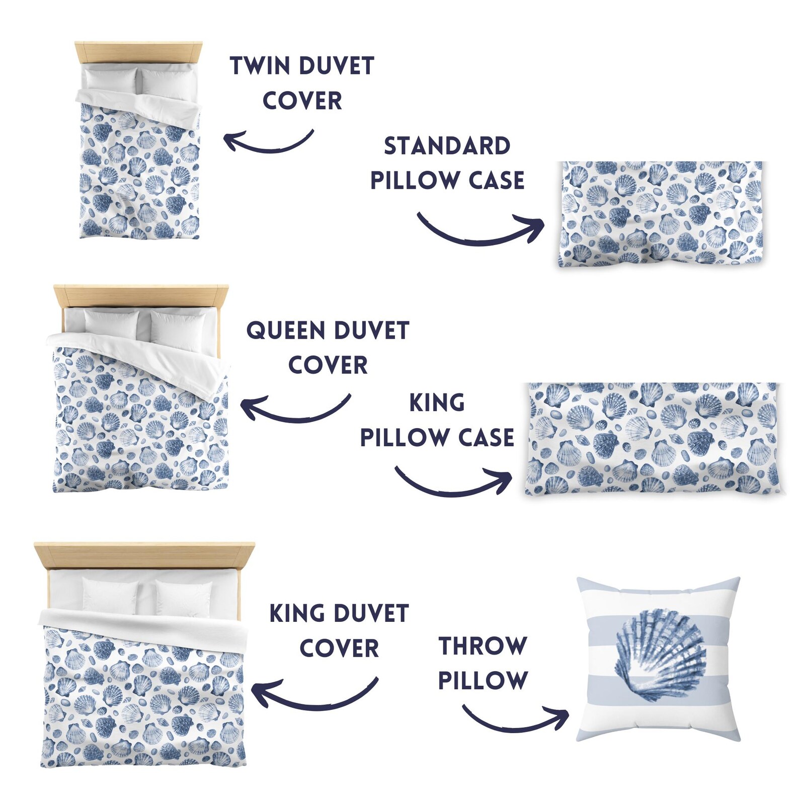 Seashell Duvet Cover Blue Nautical Bedding King Beach House Decor Ocean ...