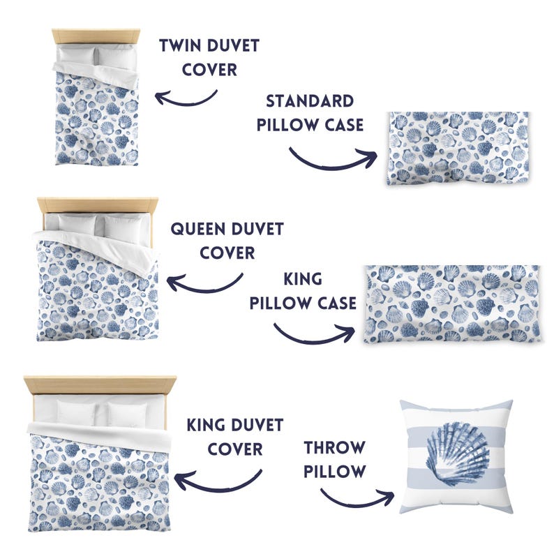 Seashell Duvet Cover Blue Nautical Bedding King Beach House Decor Ocean ...