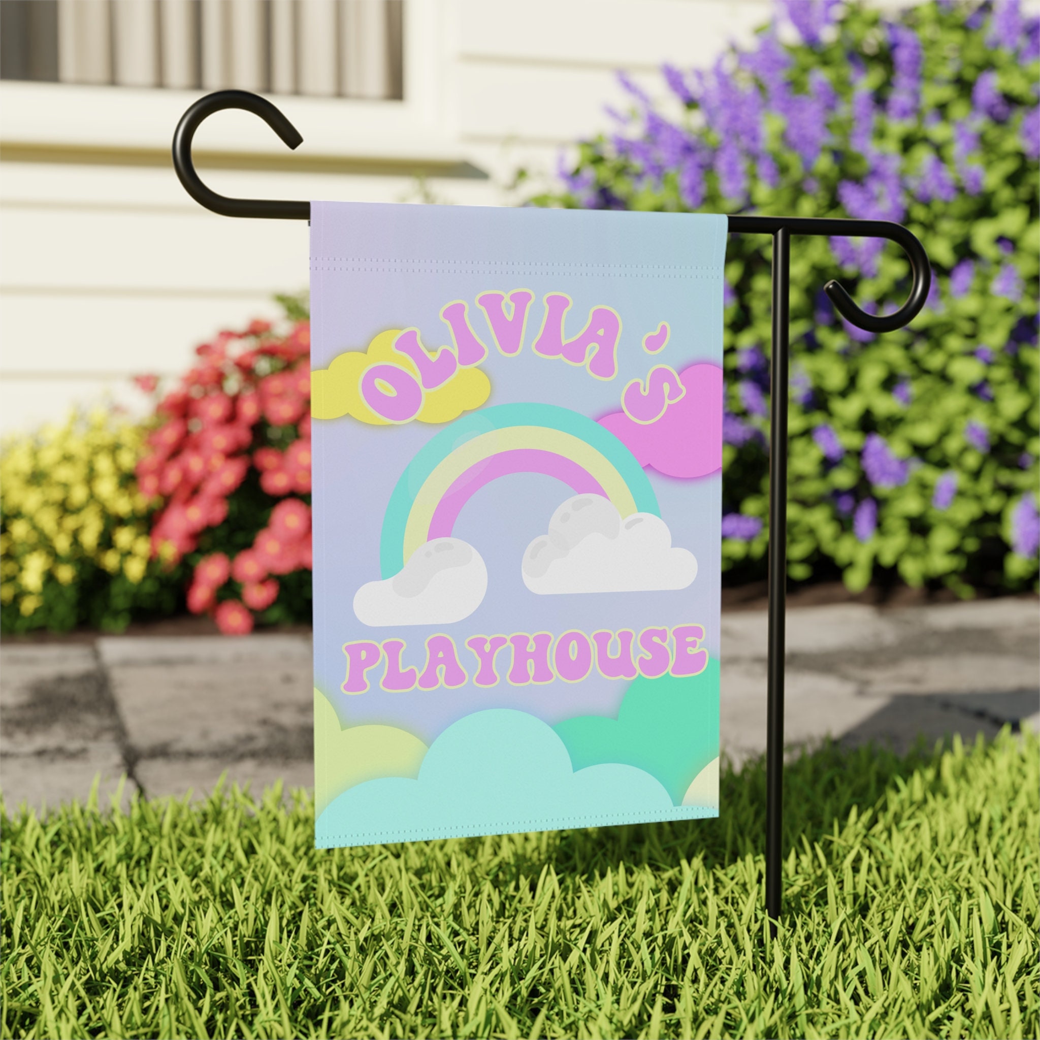Kids Playhouse Sign Personalized Boho Rainbow Sign Playhouse Flag Girl ...