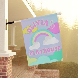 Kids Playhouse Sign Personalized Boho Rainbow Sign Playhouse Flag Girl ...