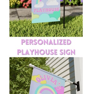Kids Playhouse Sign Personalized Boho Rainbow Sign Playhouse Flag Girl ...