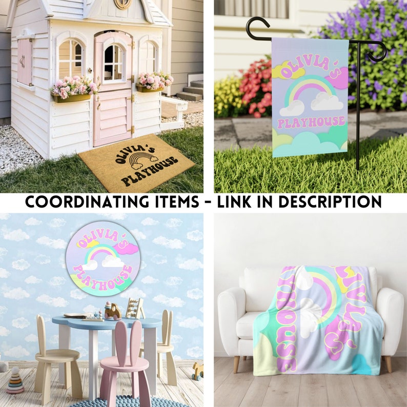 Kids Playhouse Sign Personalized Boho Rainbow Sign Playhouse Flag Girl ...
