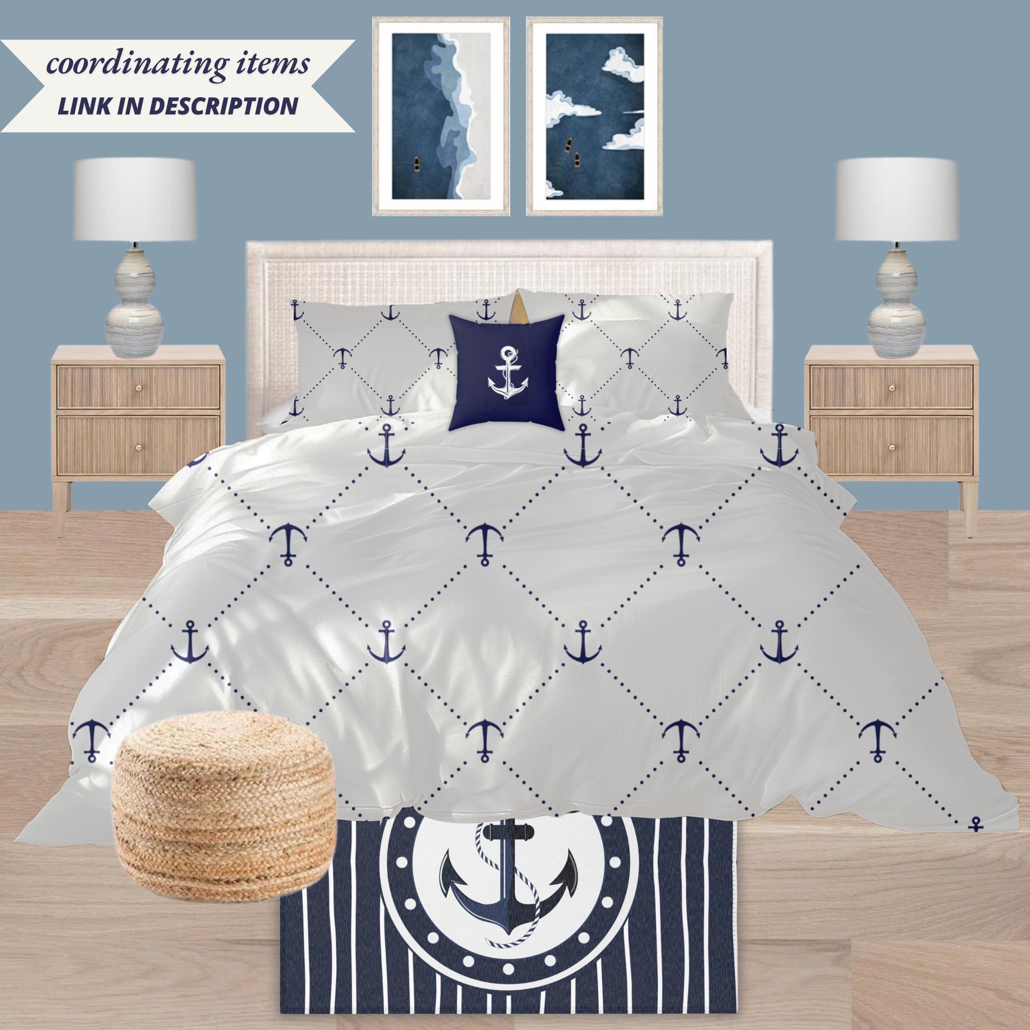 Boat Anchor Bedding Set Modern Coastal Duvet Cover Yacht Boat Bedding ...
