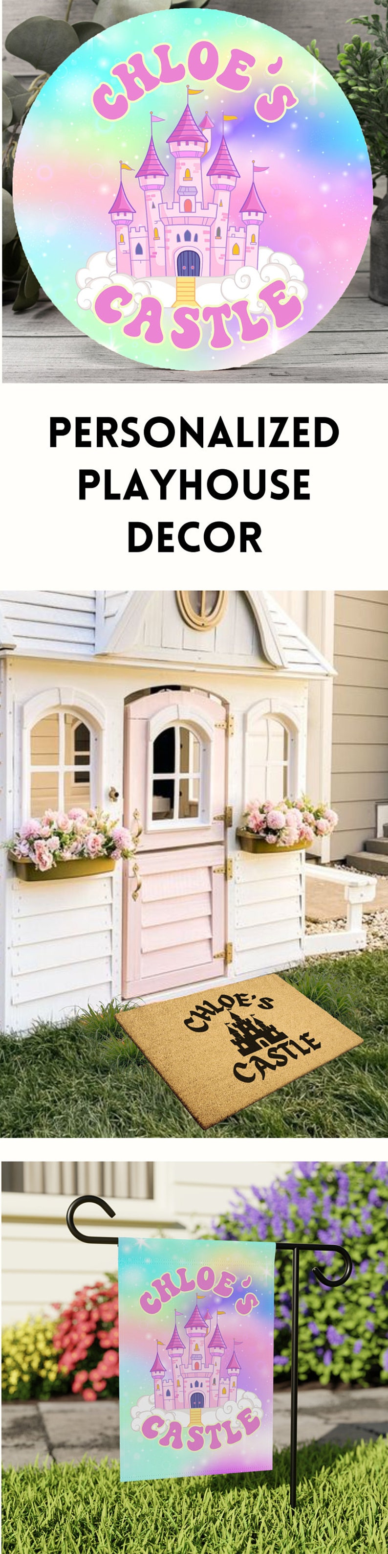 Playhouse Welcome Sign Personalized Princess Castle Flag Custom Rainbow ...