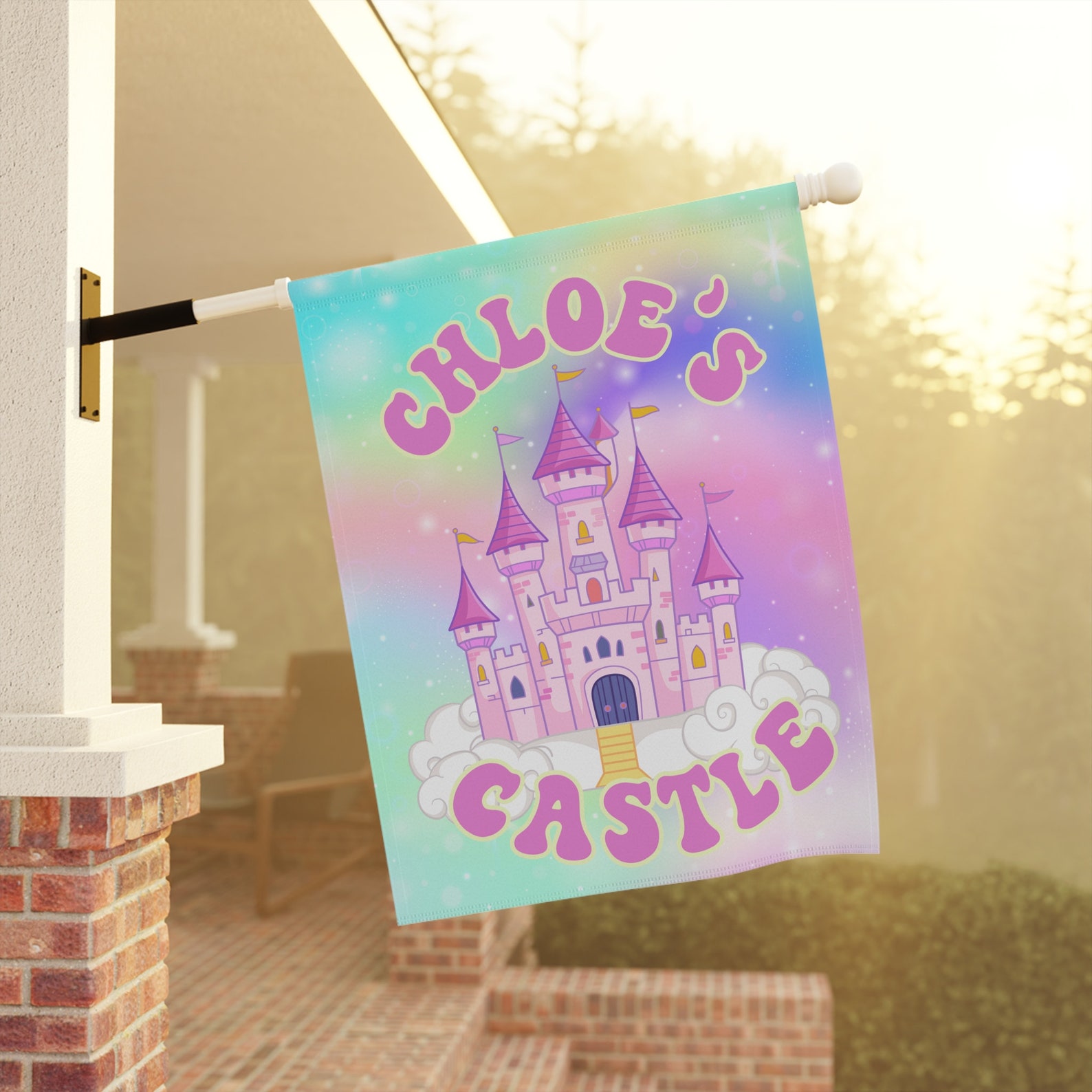 Playhouse Welcome Sign Personalized Princess Castle Flag Custom Rainbow ...