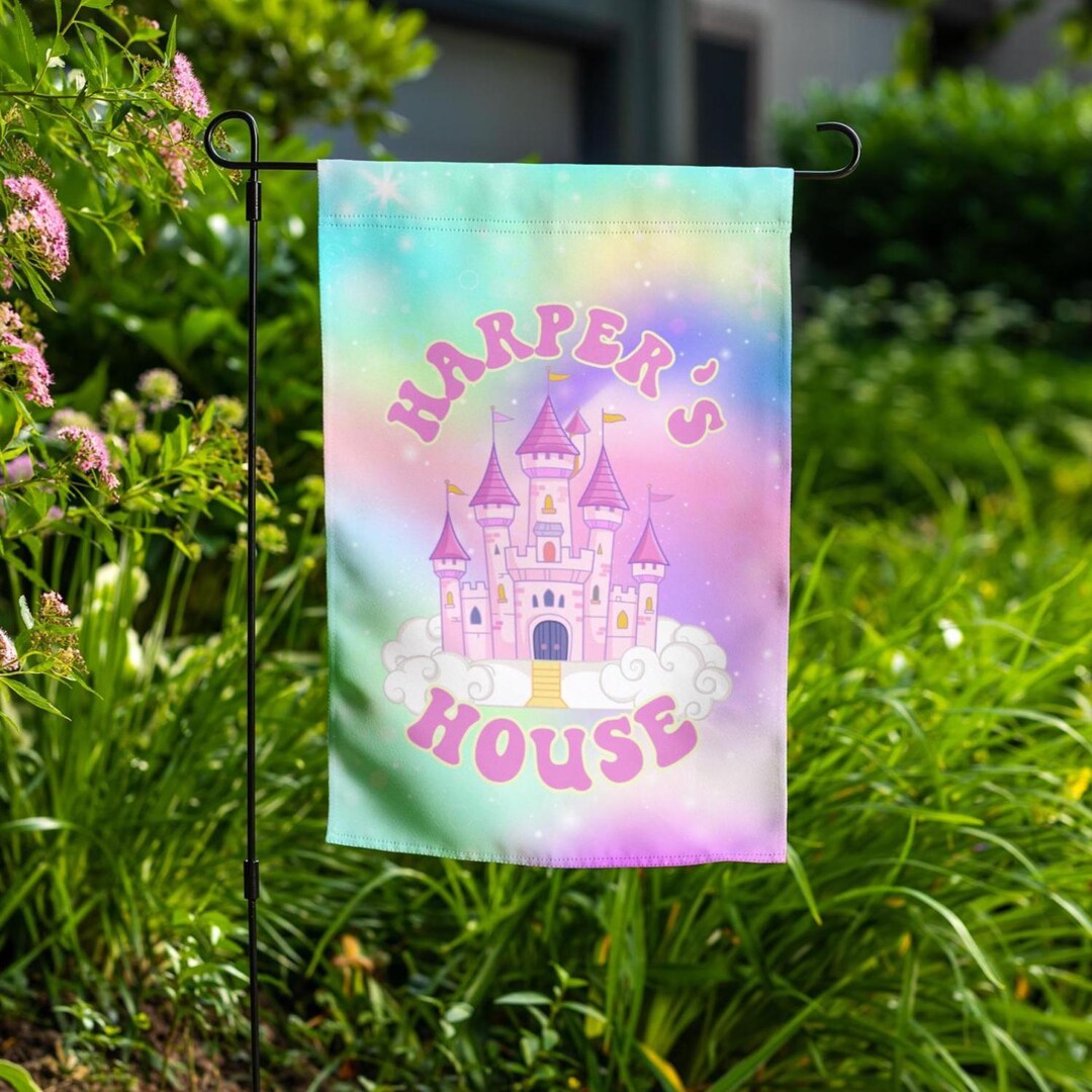 Playhouse Welcome Sign Personalized Princess Castle Flag Custom Rainbow ...