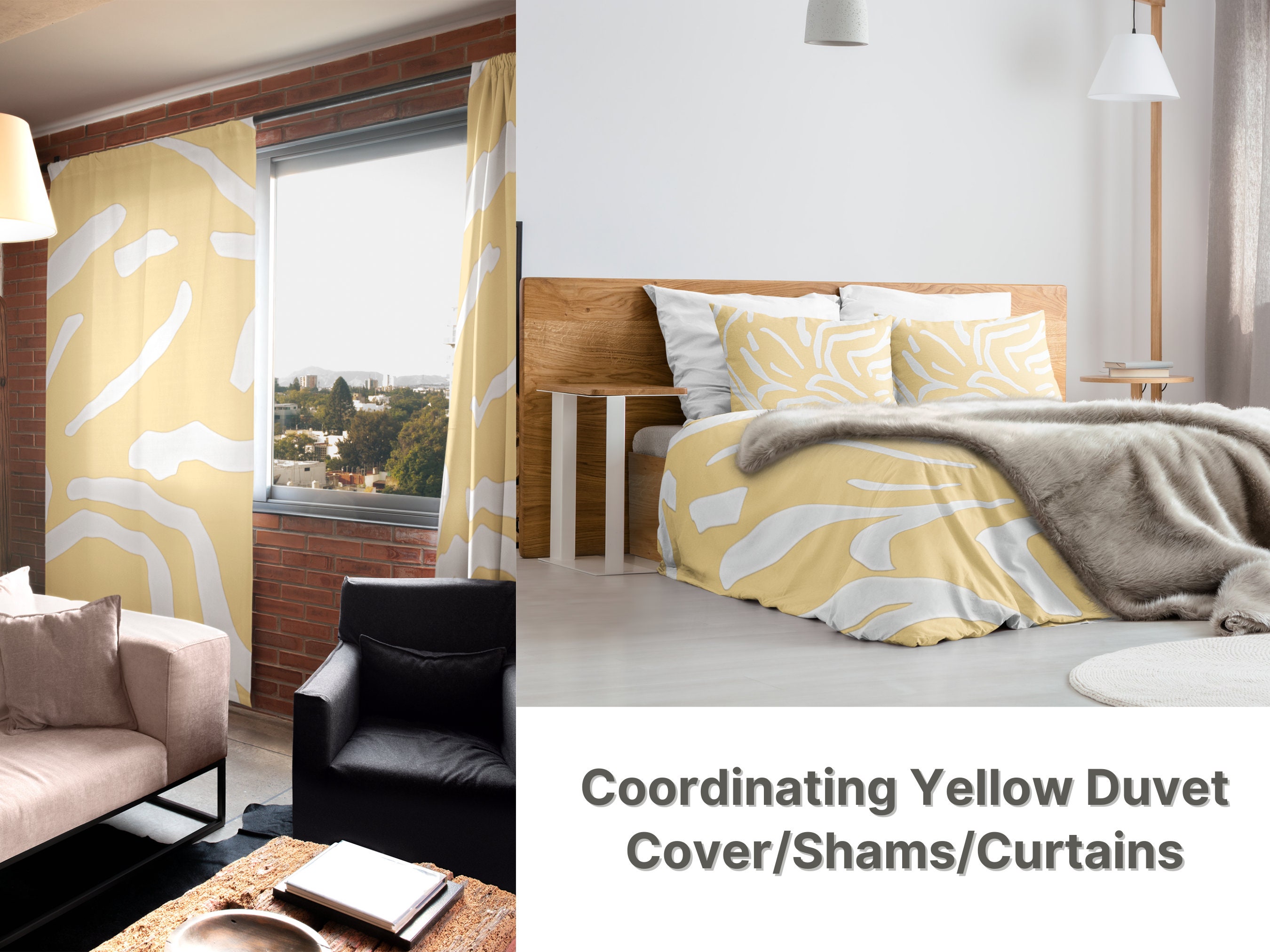Yellow Window Curtain Boho Modern Curtain Yellow Cottage Curtain ...