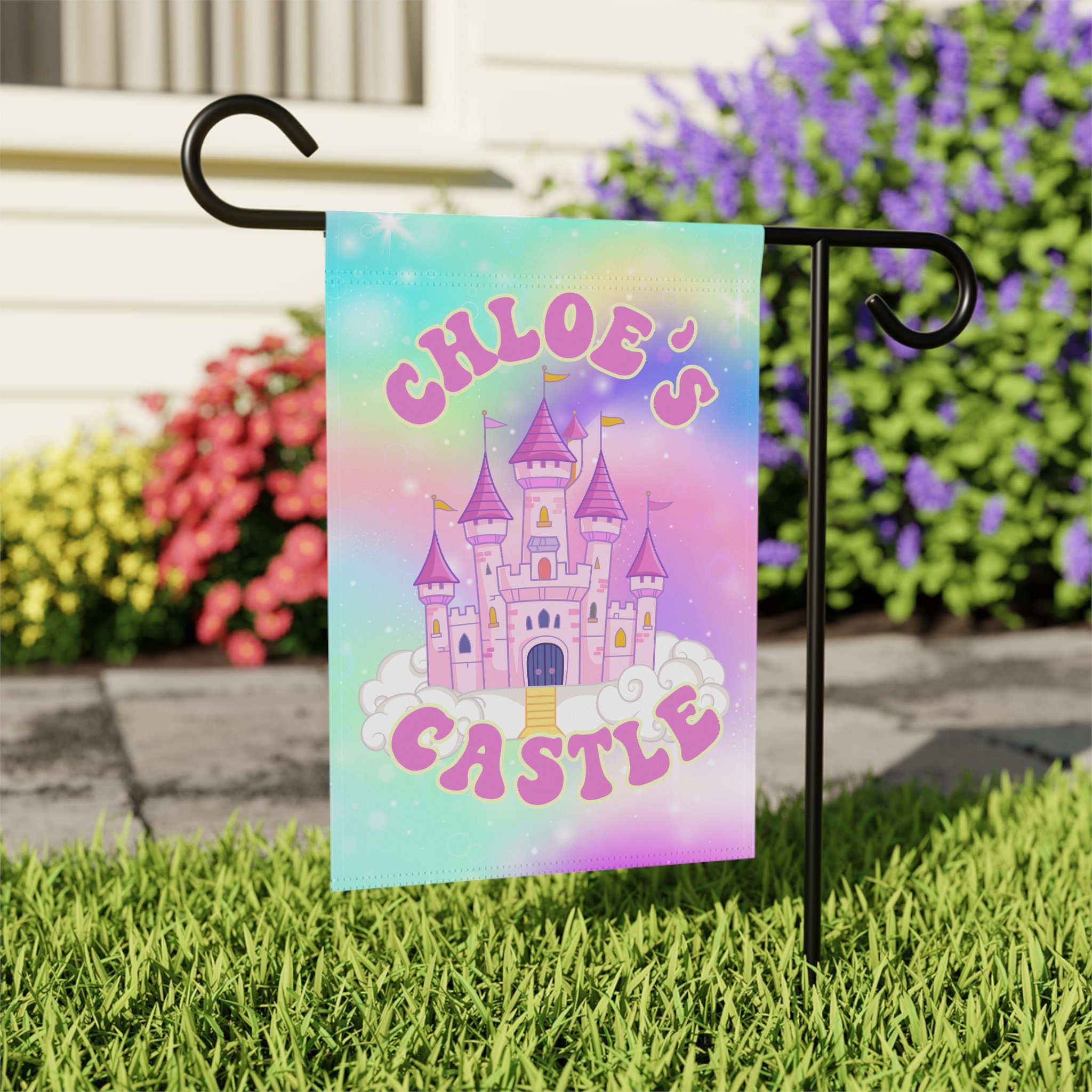 Playhouse Welcome Sign Personalized Princess Castle Flag Custom Rainbow ...