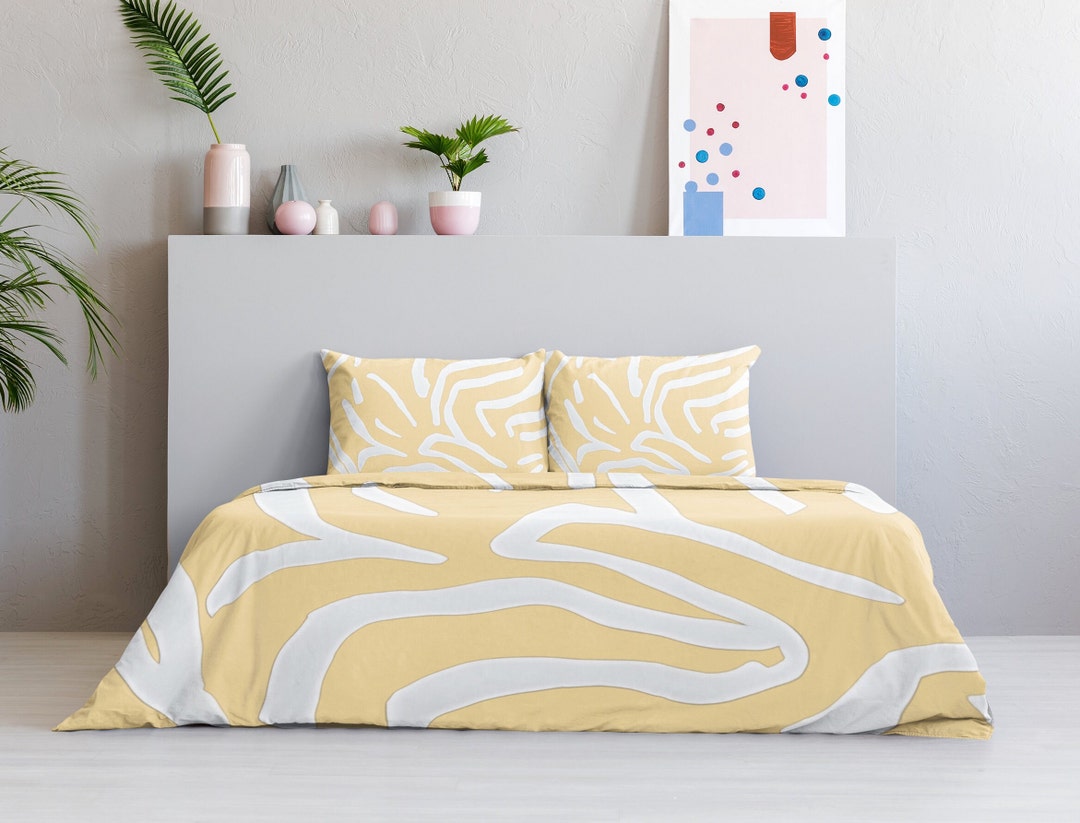 Yellow Duvet Cover Mustard Yellow Bedding Modern Duvet Boho Duvet Cover ...