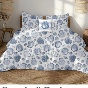 Seashell Duvet Cover Blue Nautical Bedding King Beach House Decor Ocean ...