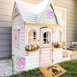 Playhouse Welcome Sign Personalized Princess Castle Flag Custom Rainbow ...