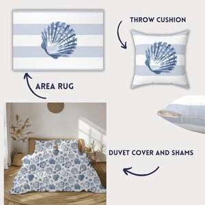 Seashell Duvet Cover Blue Nautical Bedding King Beach House Decor Ocean ...