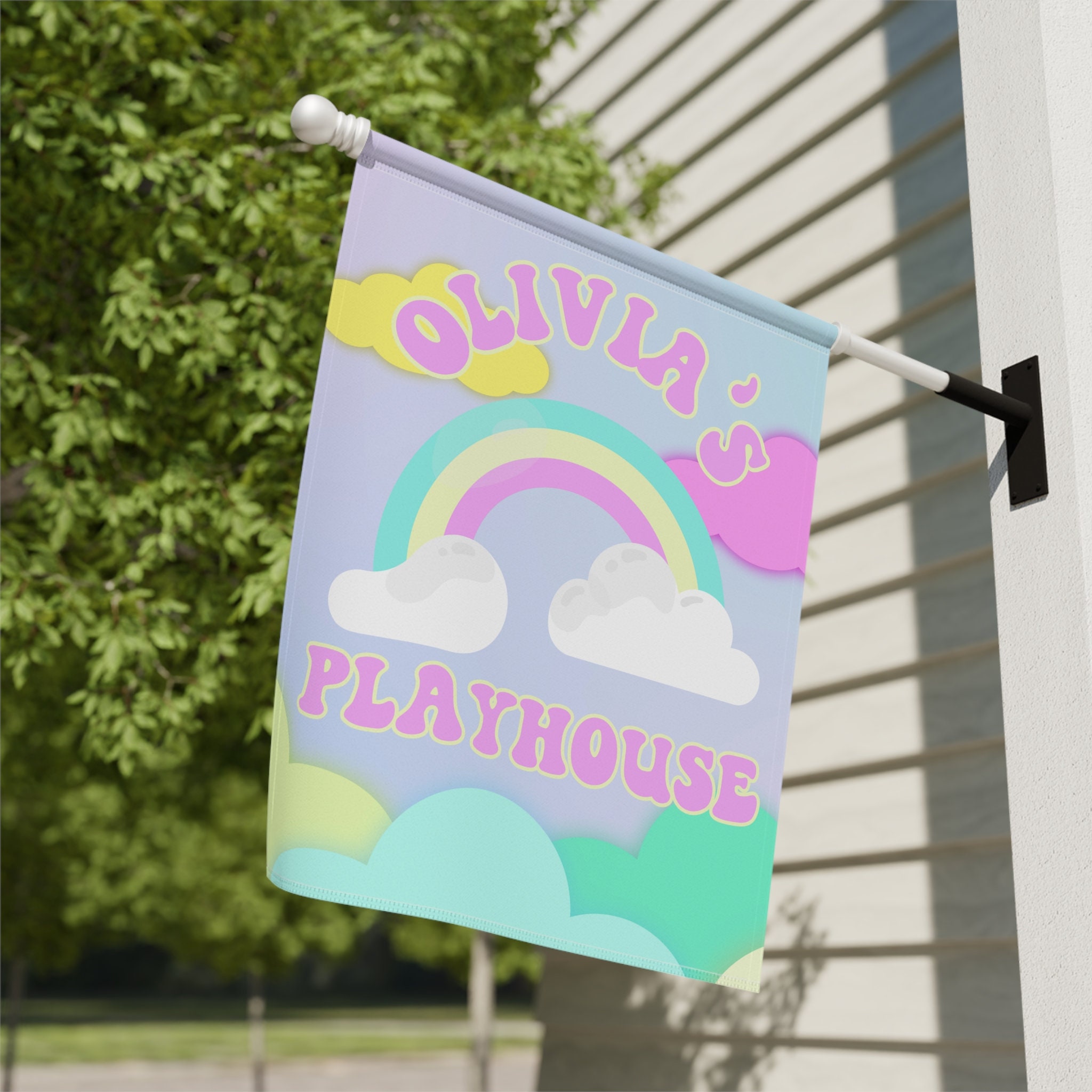Kids Playhouse Sign Personalized Boho Rainbow Sign Playhouse Flag Girl ...
