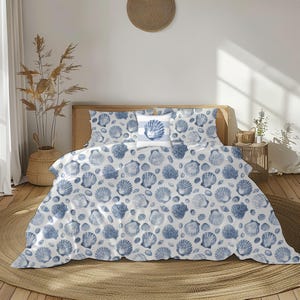 Seashell Duvet Cover Blue Nautical Bedding King Beach House Decor Ocean ...