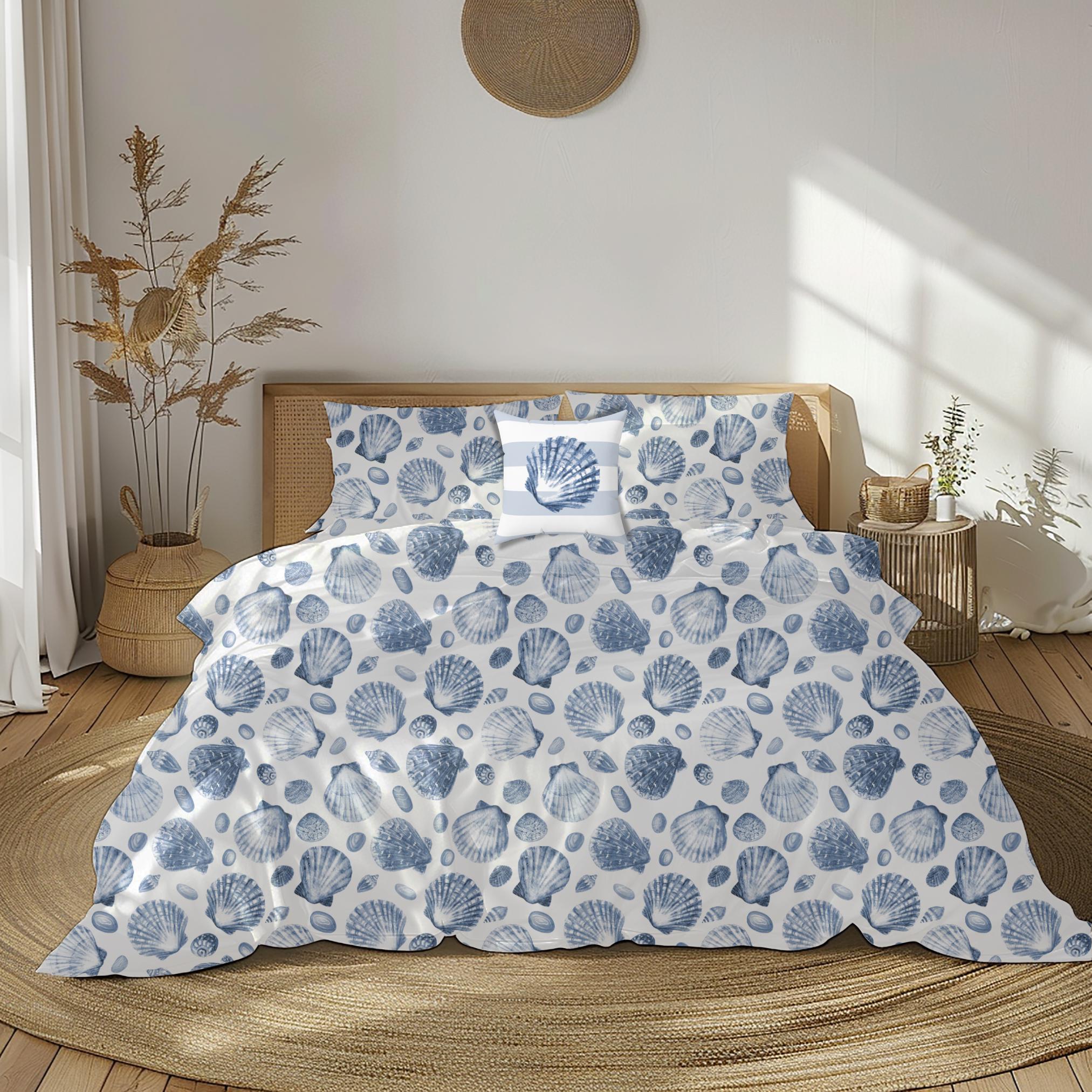 Seashell Duvet Cover Blue Nautical Bedding King Beach House Decor Ocean ...