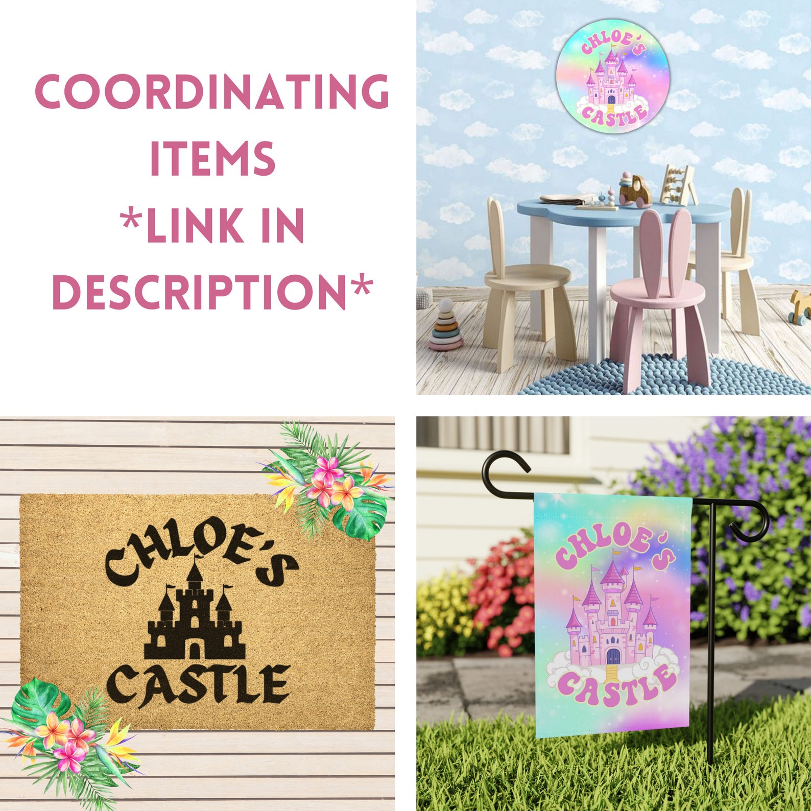 Playhouse Welcome Sign Personalized Princess Castle Flag Custom Rainbow ...