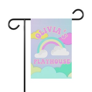 Kids Playhouse Sign Personalized Boho Rainbow Sign Playhouse Flag Girl ...