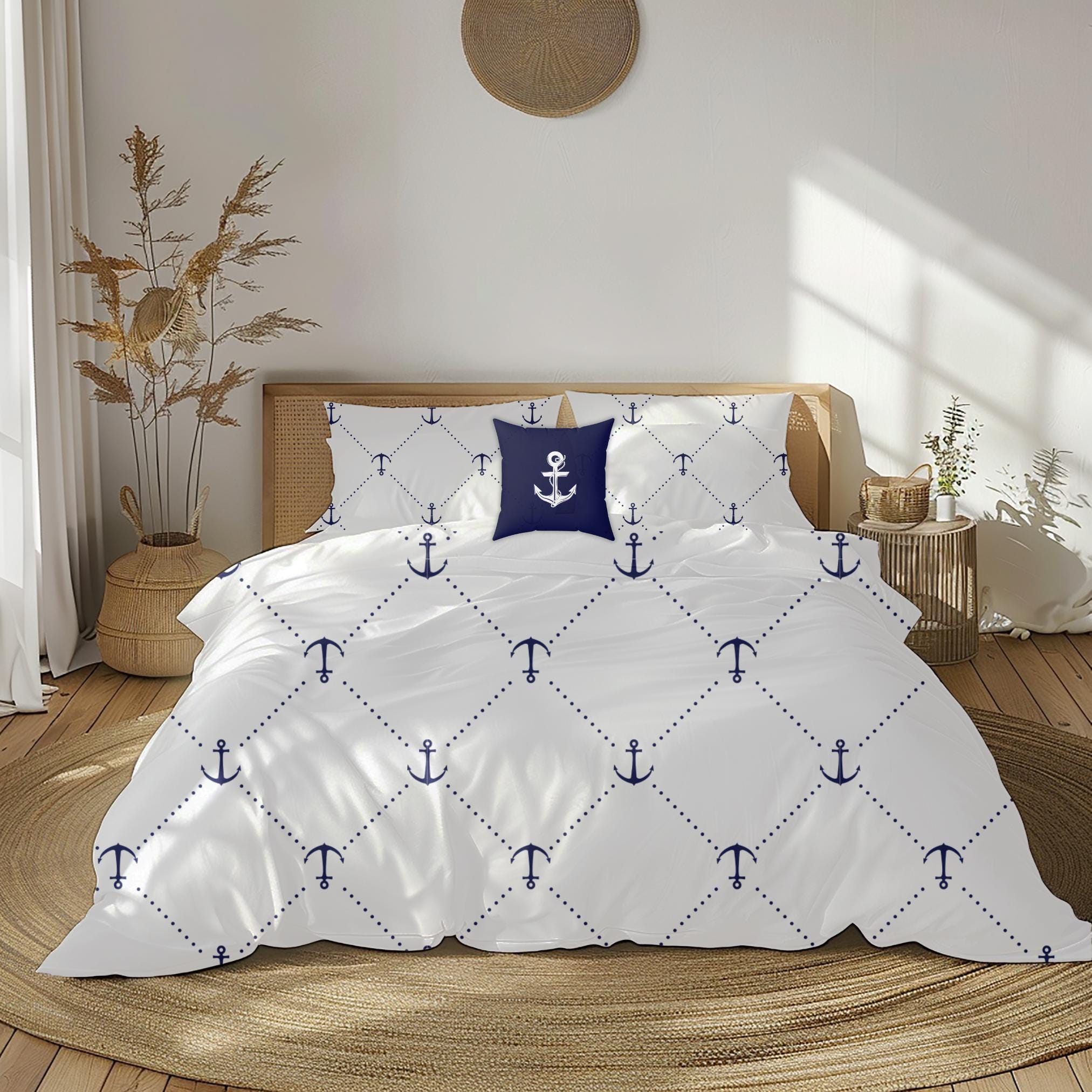 Boat Anchor Bedding Set Modern Coastal Duvet Cover Yacht Boat Bedding ...