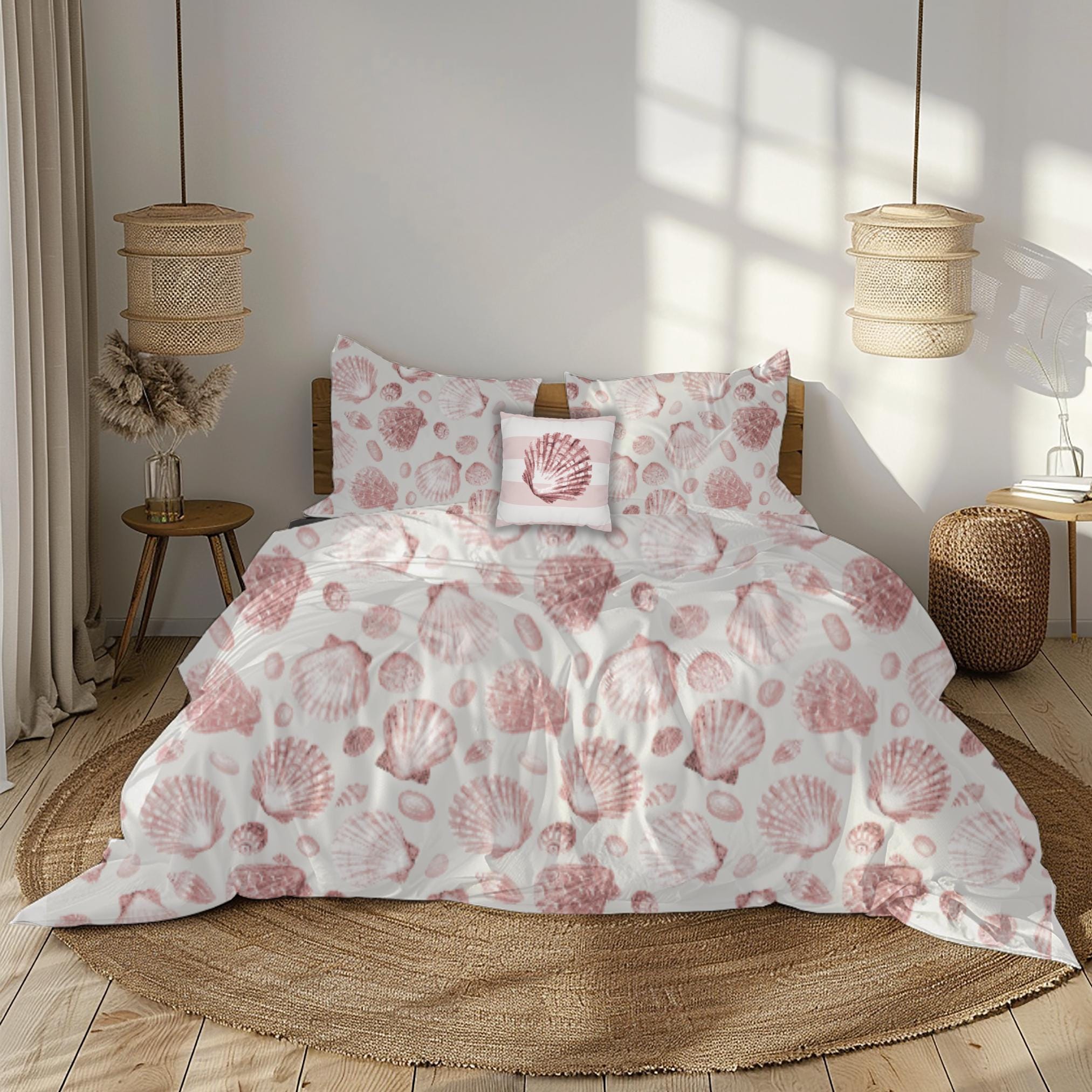 Seashell Duvet Cover Blue Nautical Bedding King Beach House Decor Ocean ...