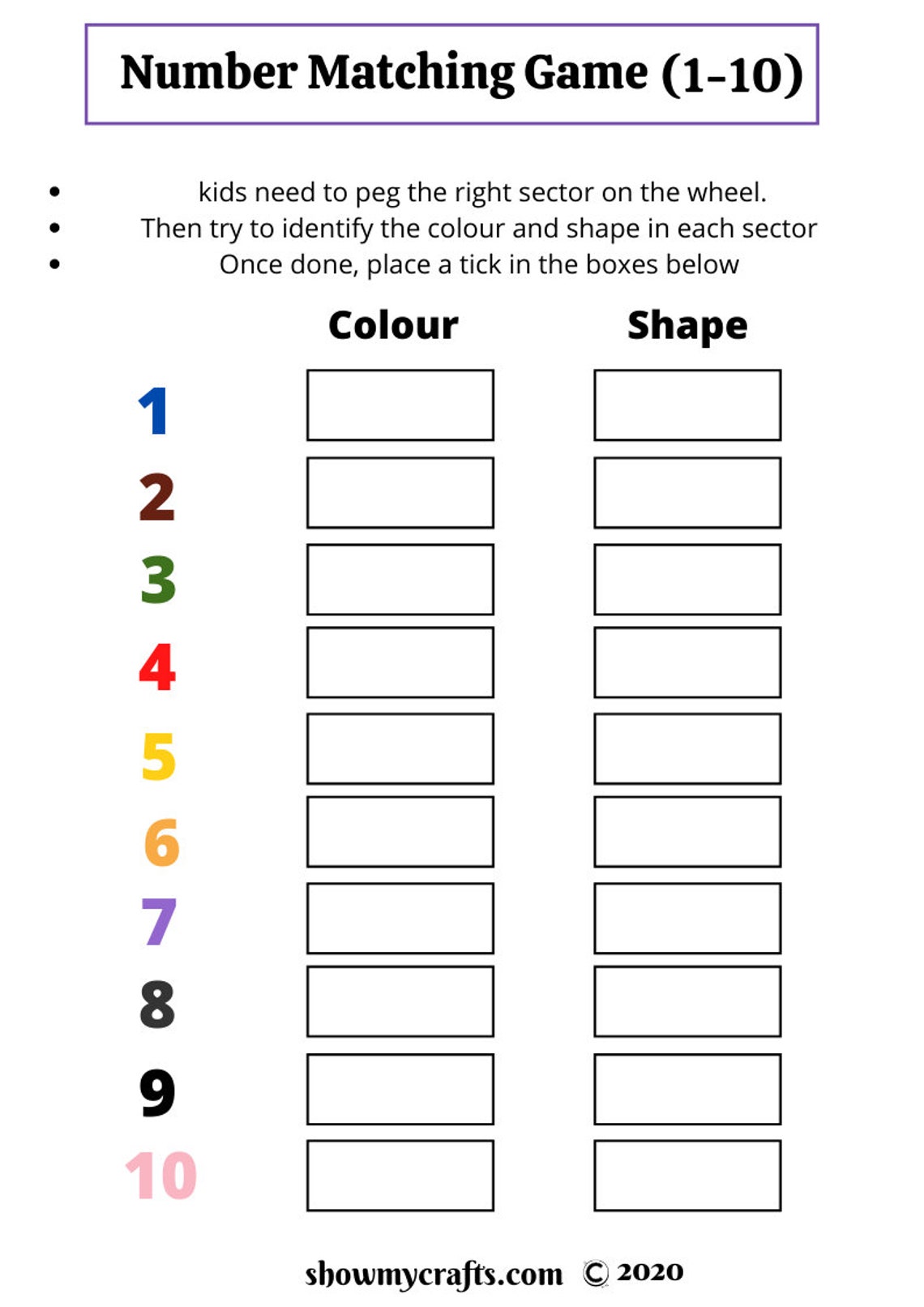 Number Matching Game Printable. Counting Worksheets 1-20. Shape ...
