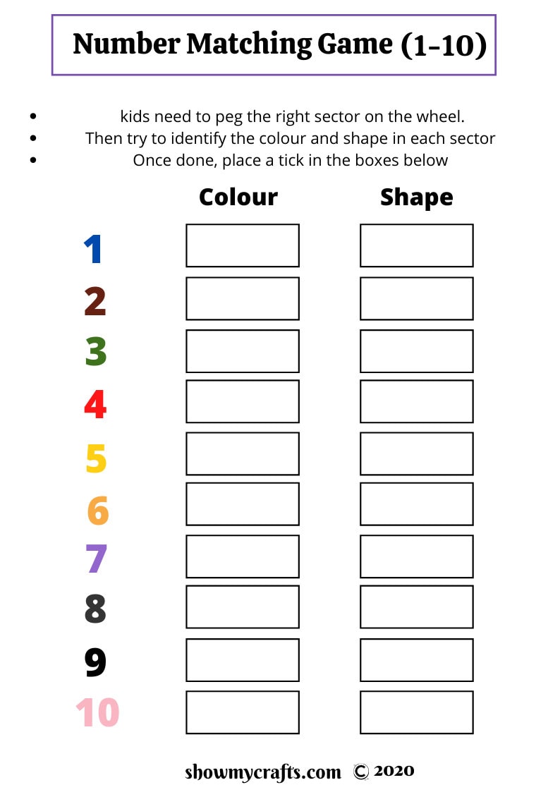 Number Matching Game Printable. Counting Worksheets 1-20. Shape ...