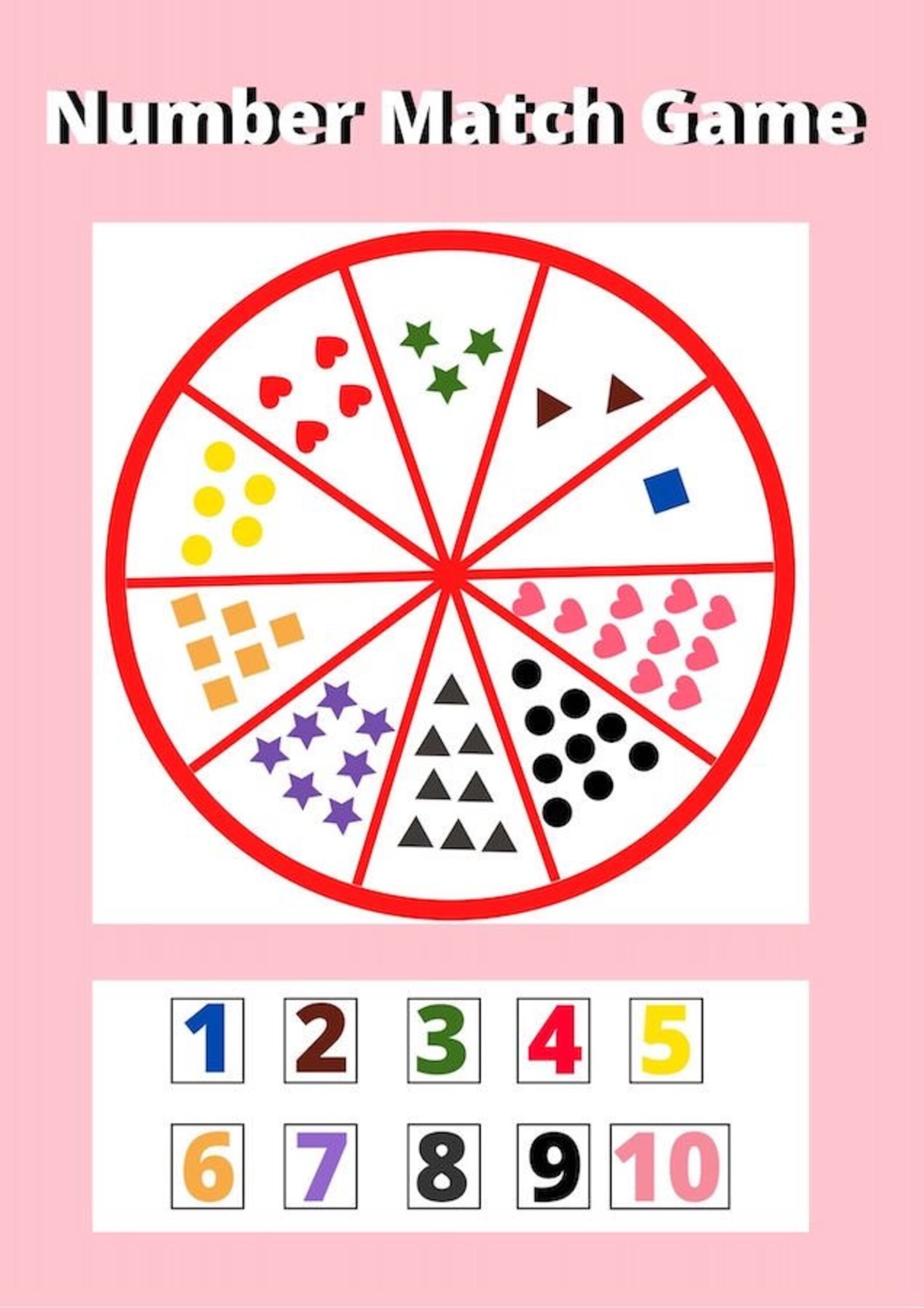 Number Matching Game Printable. Counting Worksheets 1-20. Shape ...