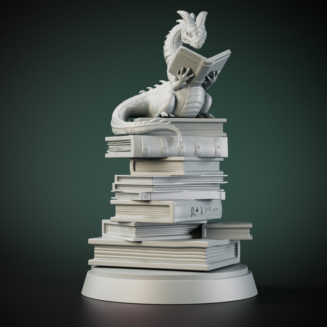 Dragon Reading Book Statue, 3D Printed Resin Art Sculpture, Outdoor ...