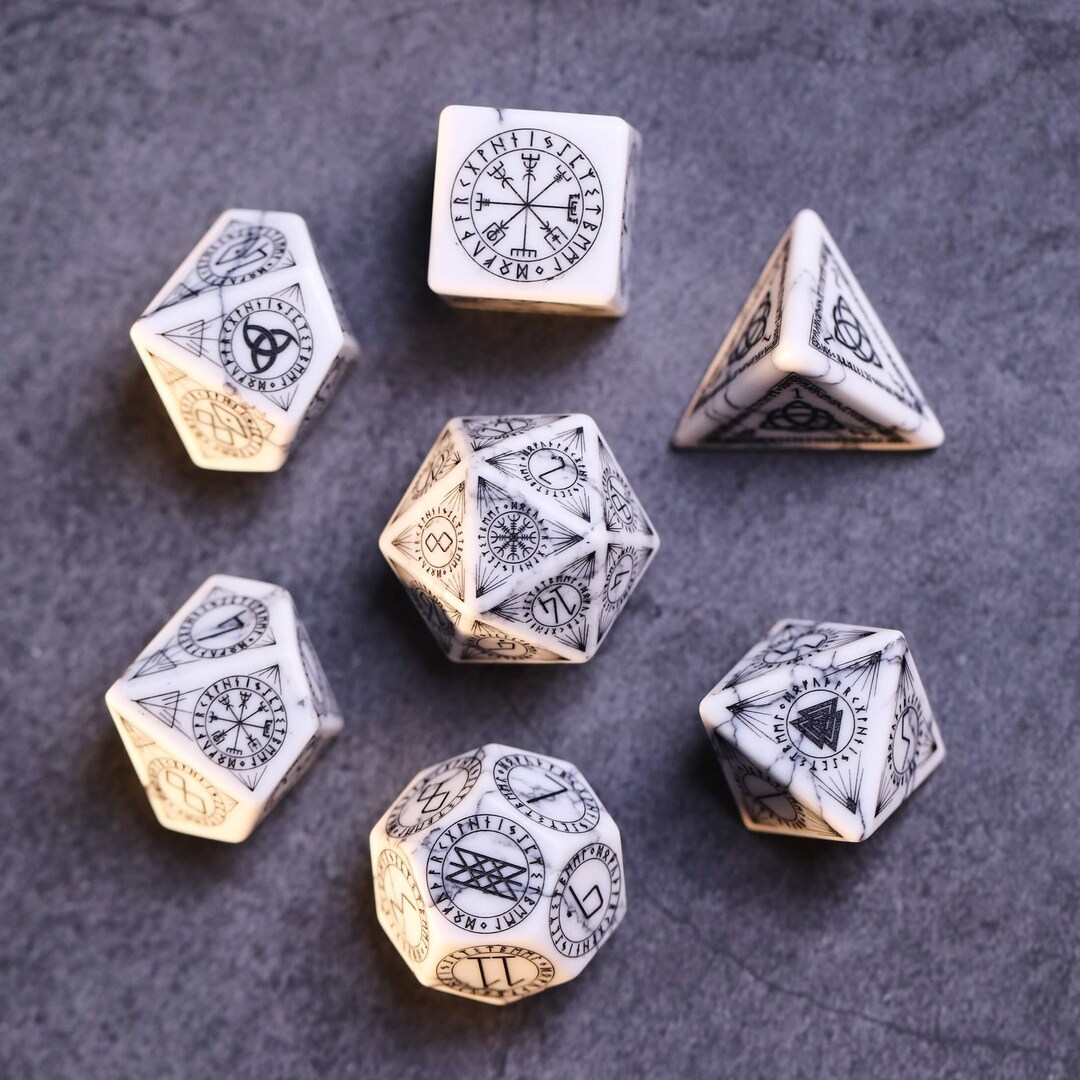 White Turquoise Gems Dnd Dice Set Dungeons & Dragons Hand Carved, Role ...