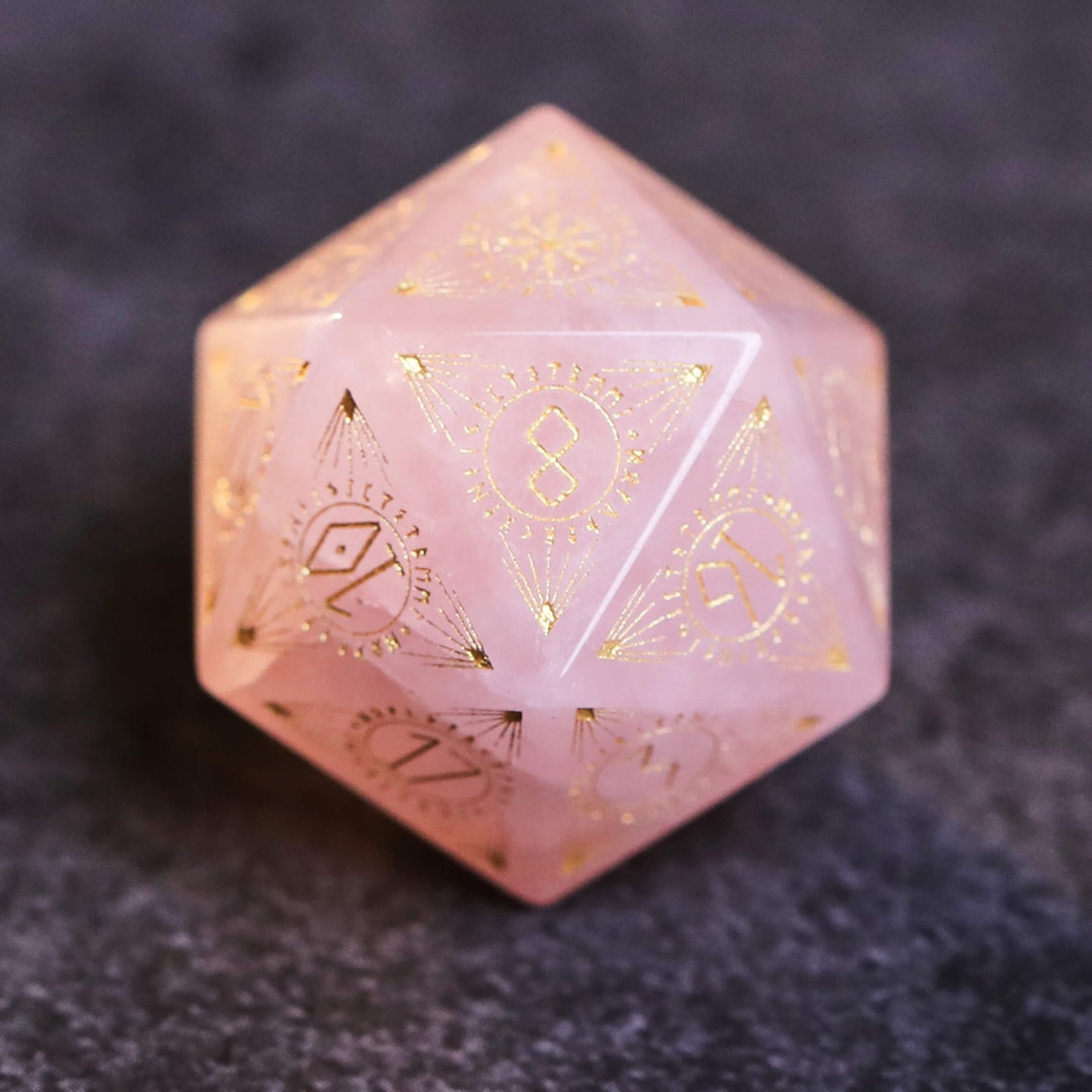 Rose Quartz Gemstone Dice D20 | Gem Dnd Dice for Dungeons and Dragons ...