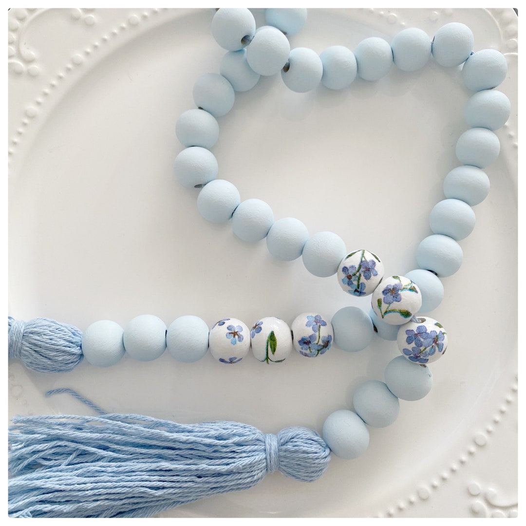 Blue Forget Me Not Wood Bead Garland: Hamptons Style Gratitude Beads - Etsy