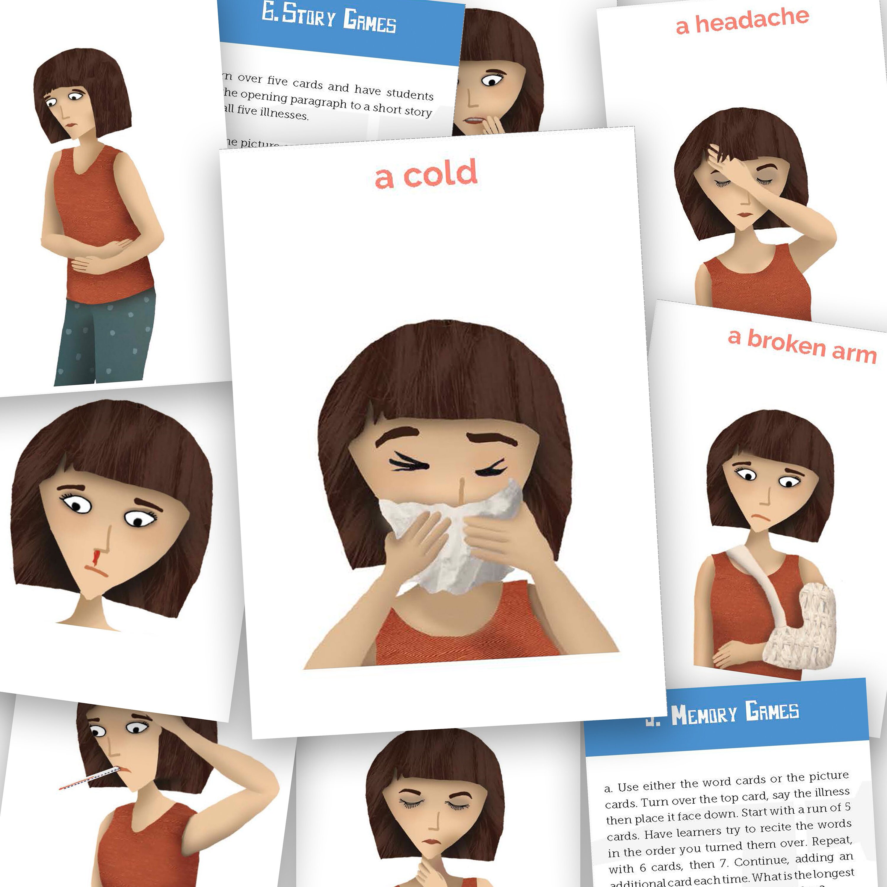 Illness, Injury and Sickness Illustrated Flashcards Printable - Etsy