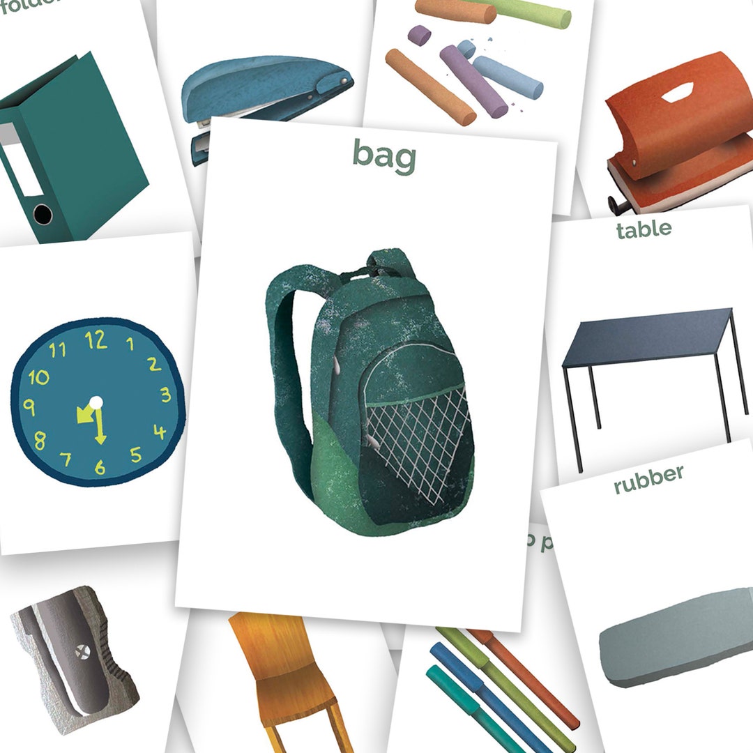 Classroom Objects Illustrated Flashcards Printable - Etsy