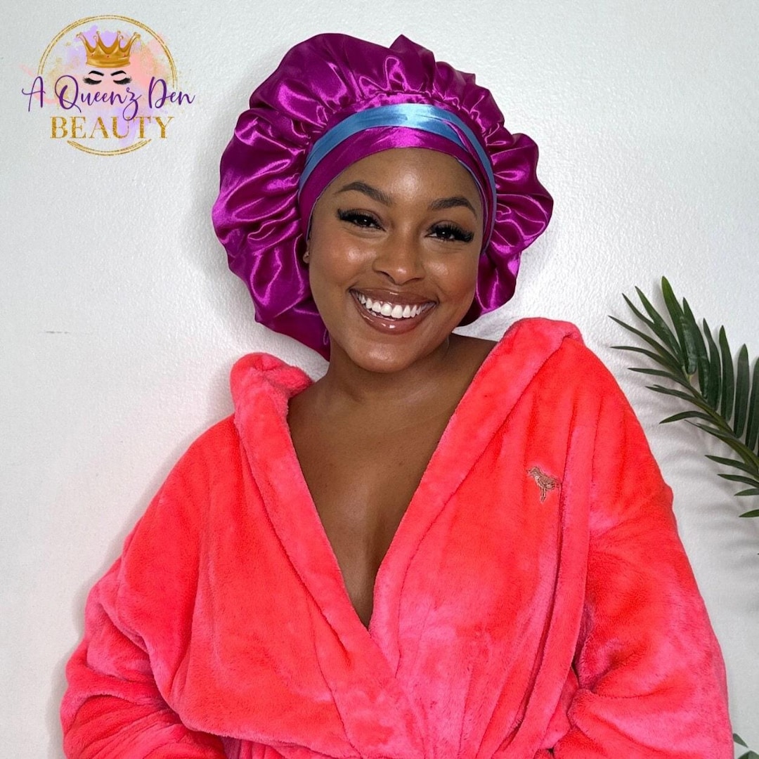 Large Double Layer Satin Hair Bonnet: Adjustable Silky Reversible Sleep ...