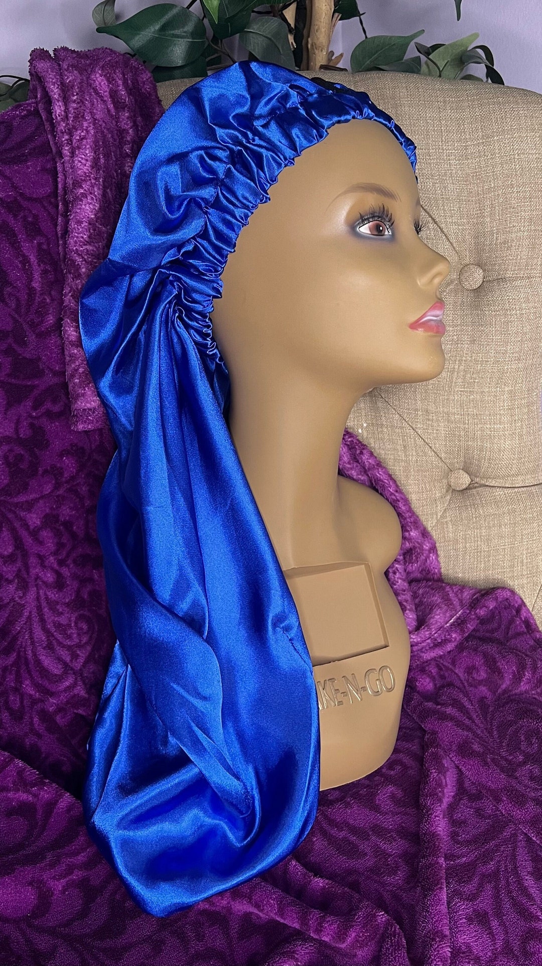 Long Satin Hair Bonnet-blue Silky Satin Bonnet-single Layer Bonnet - Etsy