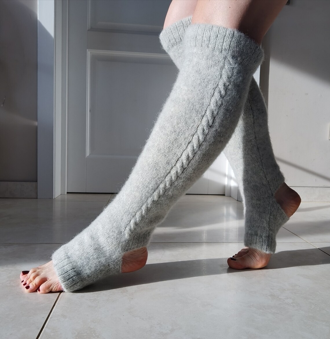 Merino Wool Knit Yoga Socks | Handmade Toeless Leg Warmers - Etsy