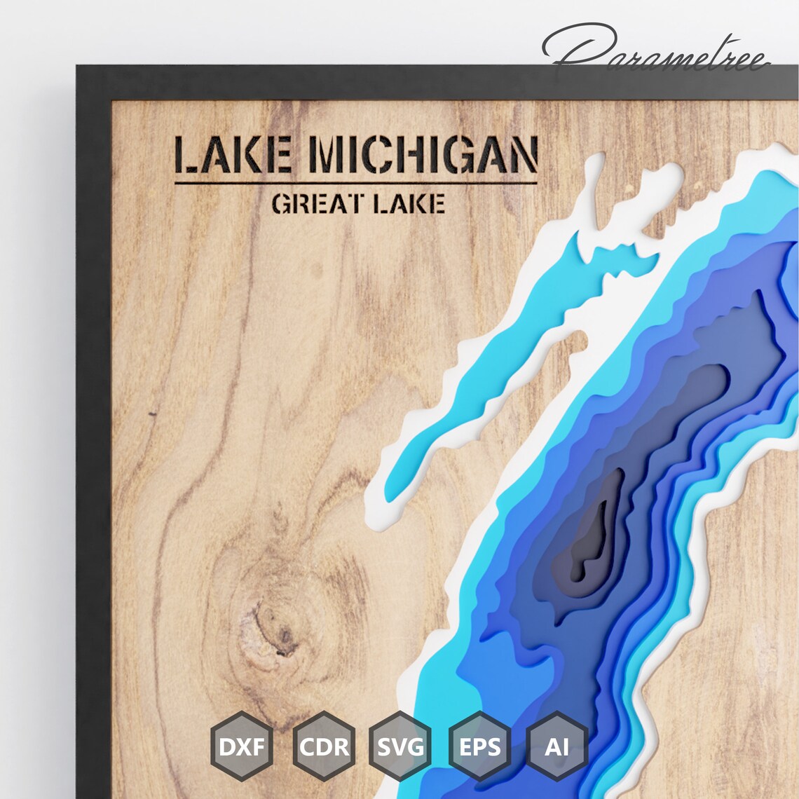 Lake Michigan Topography Map SVG DXF: Laser Cut Layered Wall Art ...