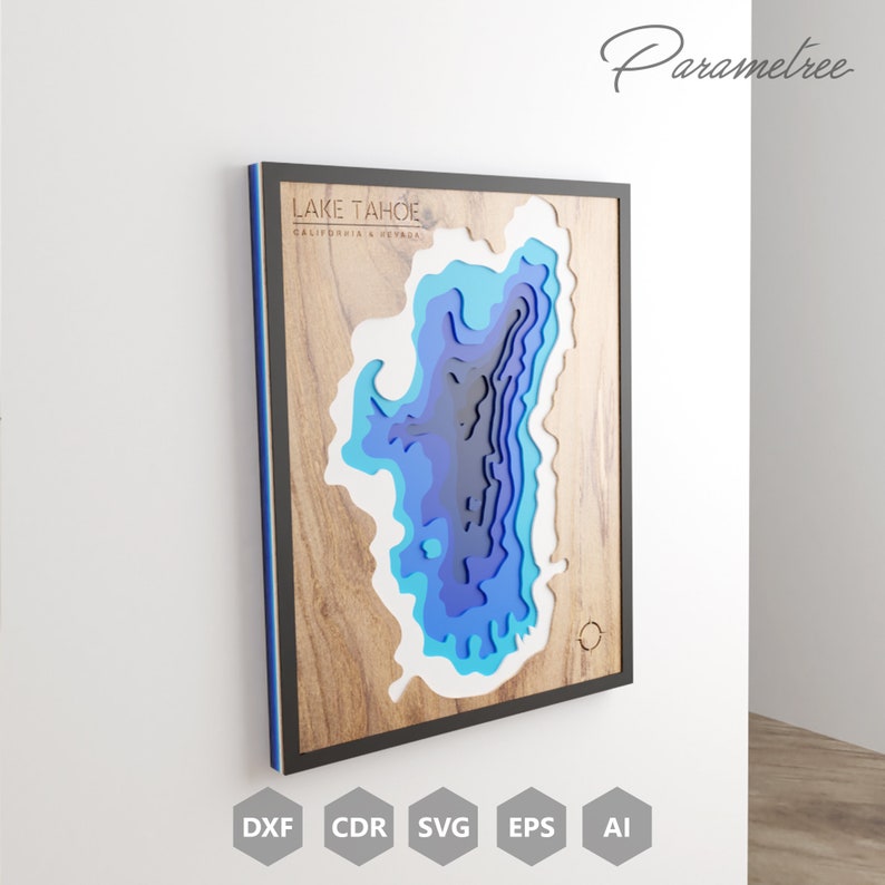 Lake Tahoe Topography Map Svg Template Dxf Files for Laser Cutting ...