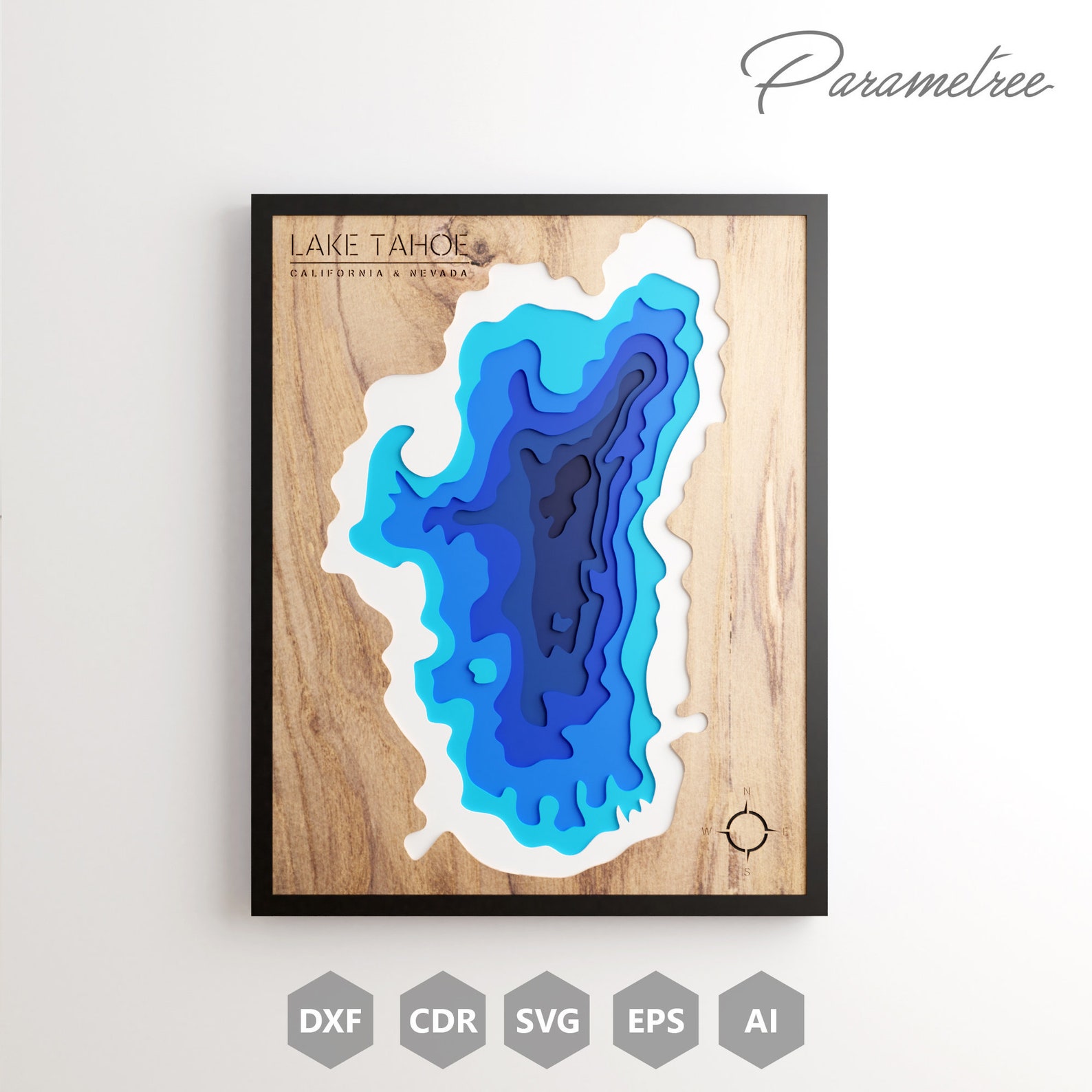 Lake Tahoe Topography Map SVG: Laser Cut Layered Wall Art (digital ...