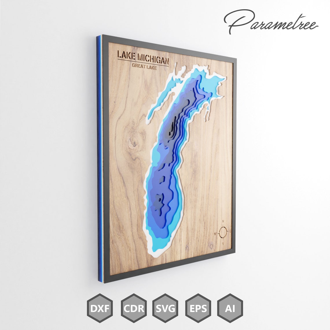 Lake Michigan Topography Map SVG DXF: Laser Cut Layered Wall Art ...