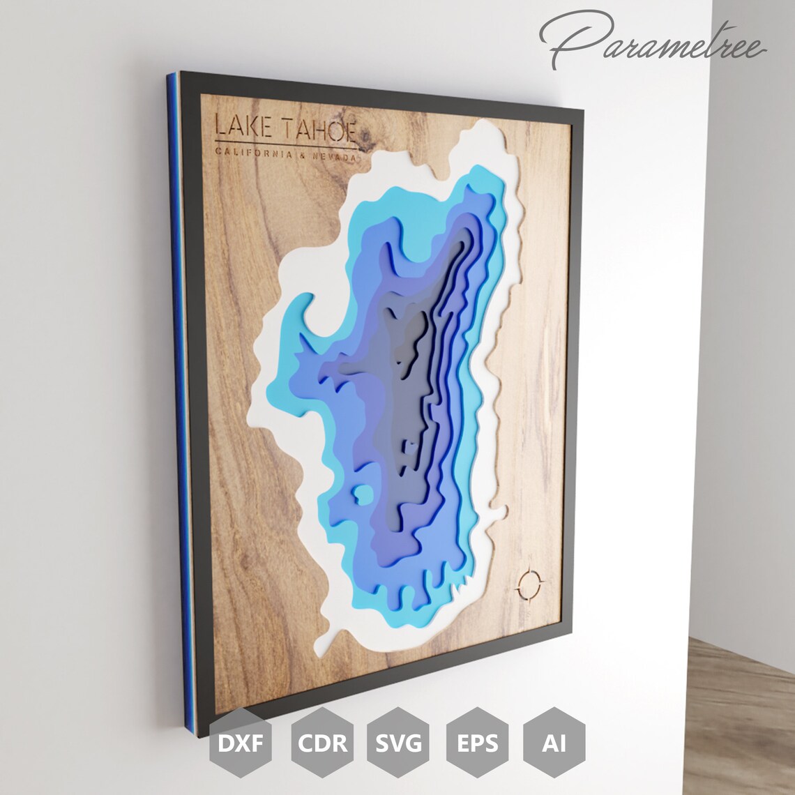 Lake Tahoe Topography Map SVG: Laser Cut Layered Wall Art (digital ...