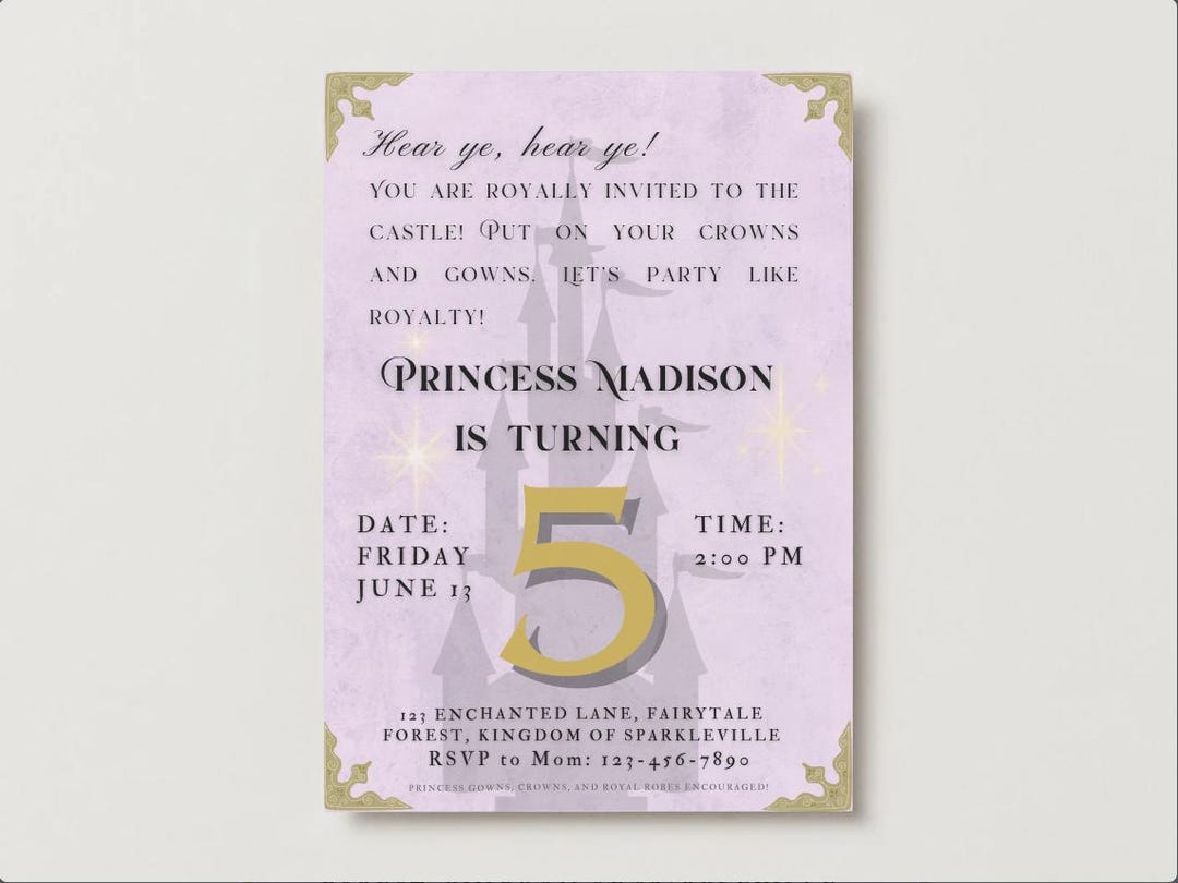 Princess Birthday Invitation Template | Editable Royal Party Invite ...
