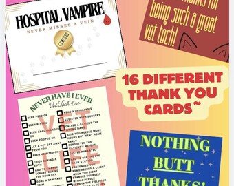 Veterinary Games for Staff Party Thank You Cards Vet Tech Awards ...