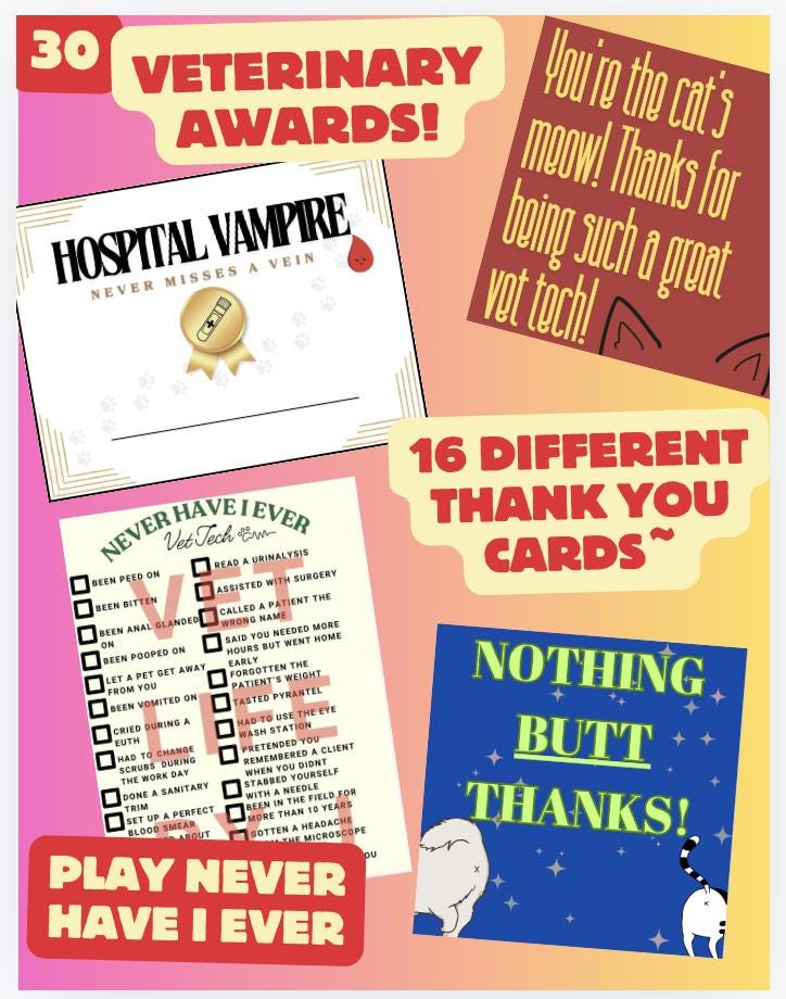 Veterinary Games for Staff Party Thank You Cards Vet Tech Awards ...