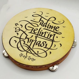 PERSONALIZED Timbrel Tef Tambourine Custom Calligraphy Written. Wooden ...