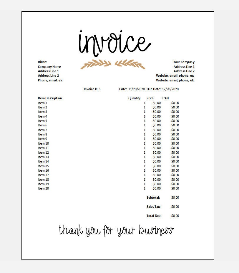 Excel Invoice // Customizable Invoice // Elegant Invoice Template ...