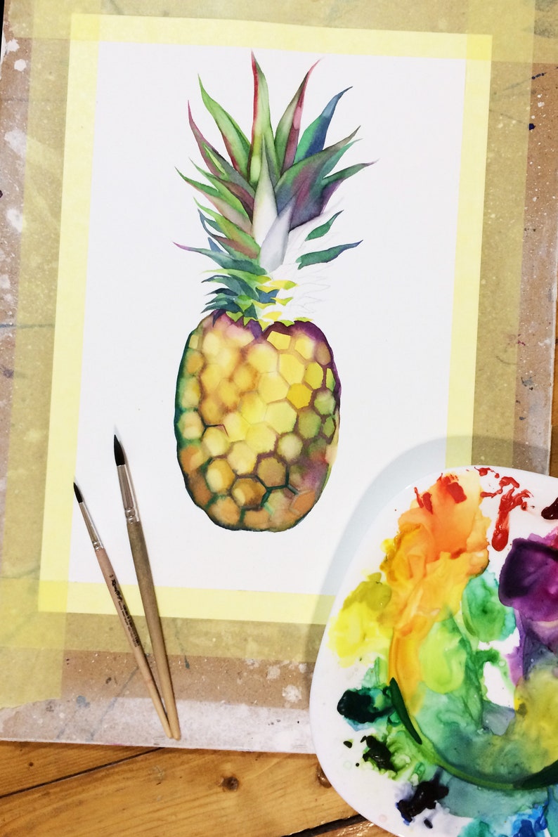 Pineapple Watercolor Poster, Digital Download. Printable Tropical ...