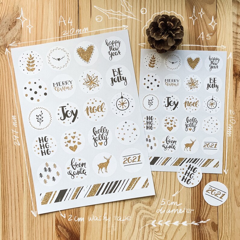 Christmas Printable Sticker Sheet. Round Golden Christmas Stickers ...