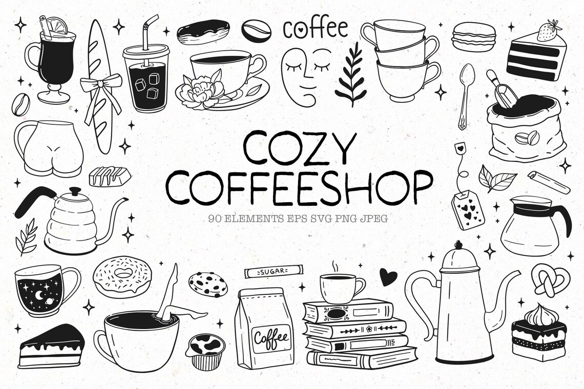 Coffee Doodle Clipart Bundle | Hand-drawn Coffee Illustrations SVG, PNG ...
