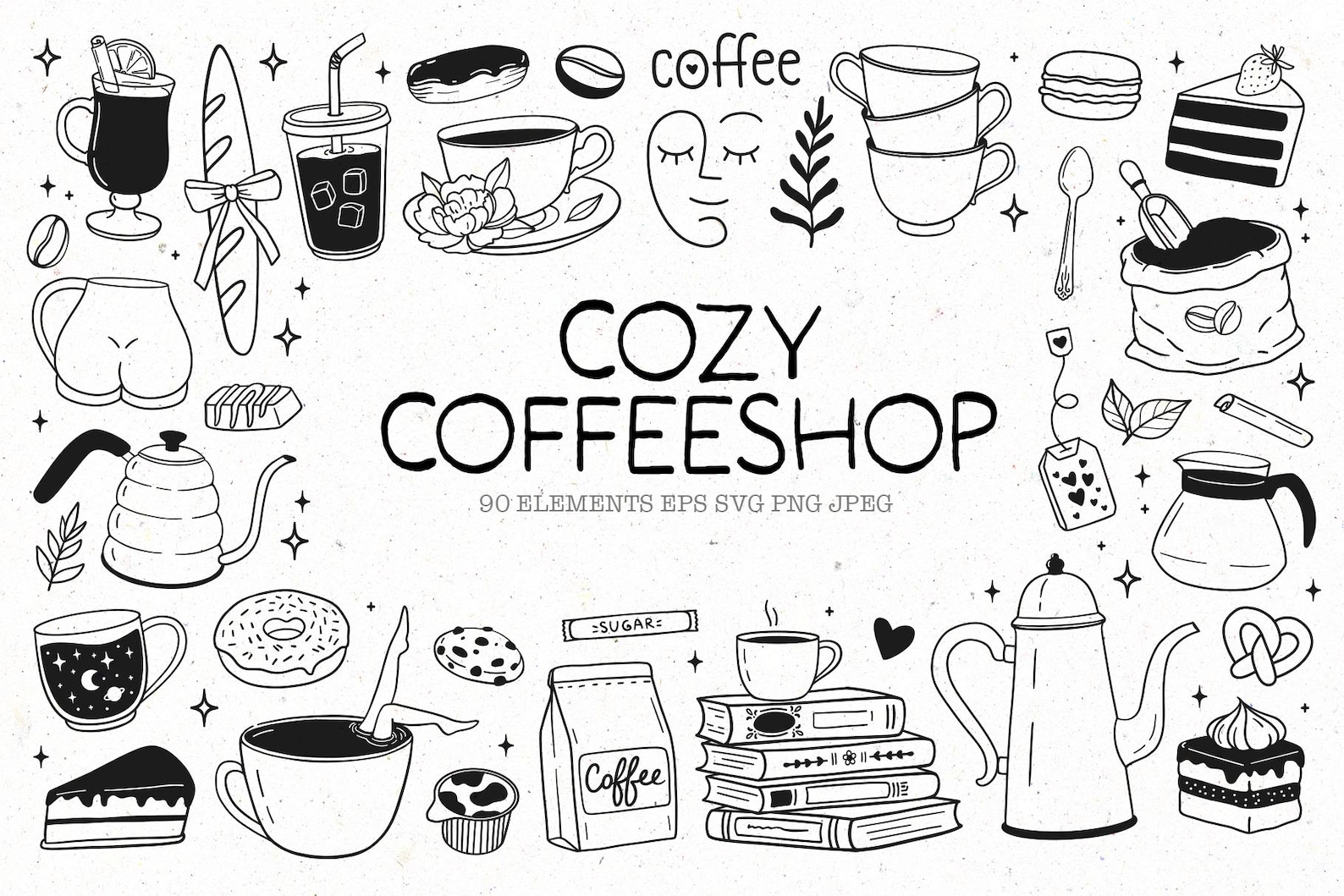 Coffee Doodle Clipart Bundle | Hand-drawn Coffee Illustrations SVG, PNG ...